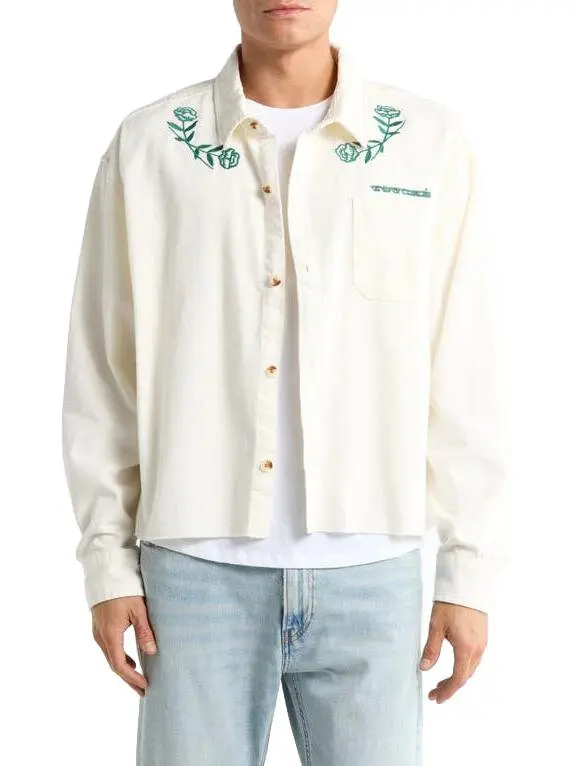 PACSUN Touché Floral Embroidered Cotton Button-up Shirt Jacket - Cream