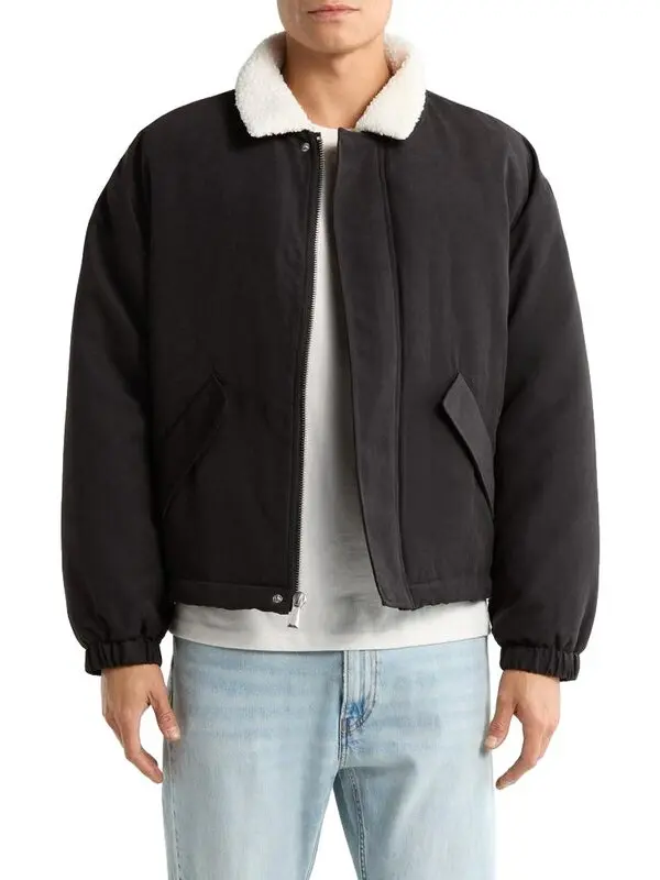 PACSUN Pilot Puffer Jacket With Faux Shearling Collar - Black