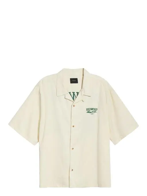 PACSUN Redwood Embroidered Camp Shirt - Cream