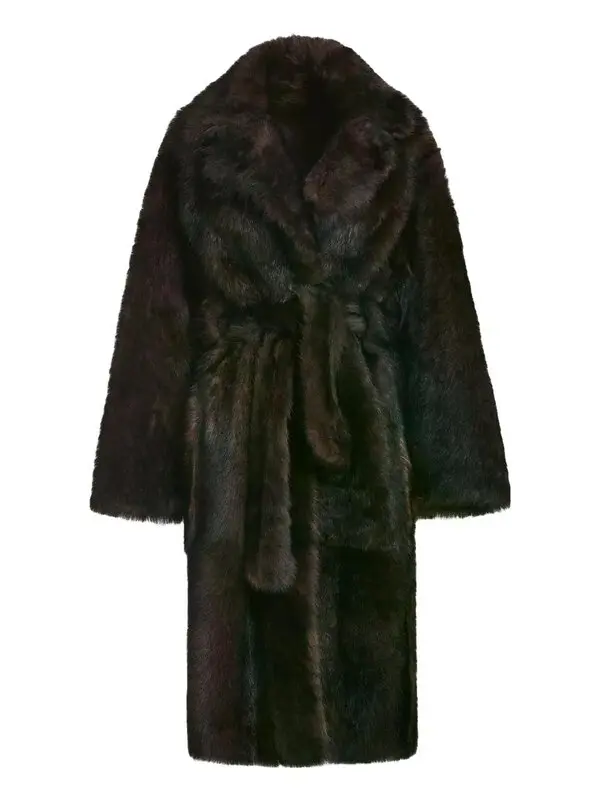 Nour Hammour Fur Belted Coat - Brown
