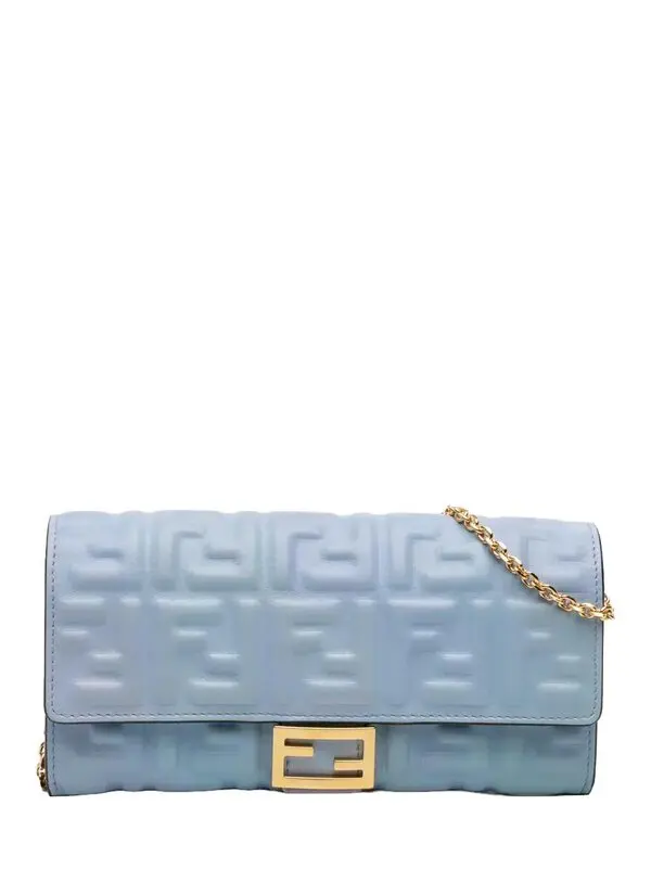 Fendi Zucca Embossed Leather Wallet On Chain - Blue