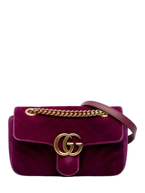 Gucci Small Gg Marmont Matelassé Velvet Shoulder Bag - Purple