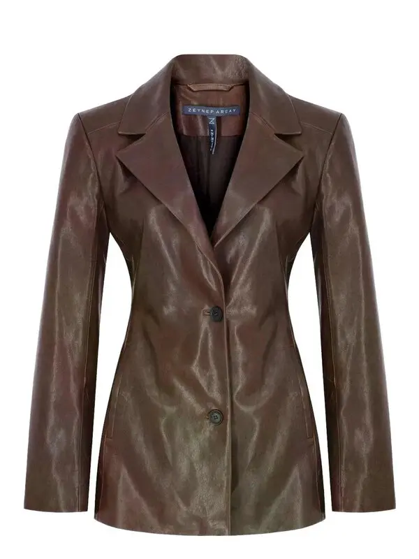 Zeynep Arçay Buttoned Leather Blazer - Brown