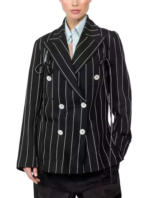SETCHU Pinstriped Double-breasted Jacket - Black