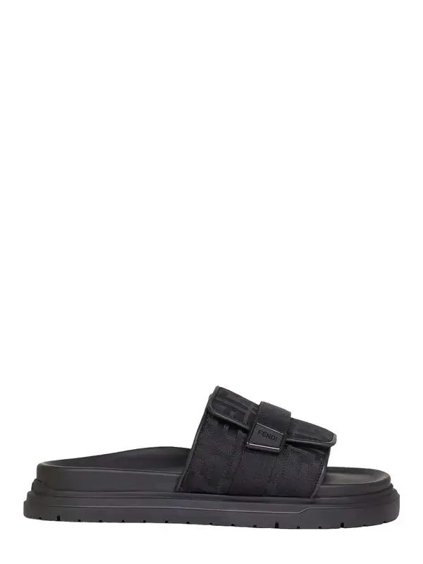 Fendi Jacquard Strap Slides - Black