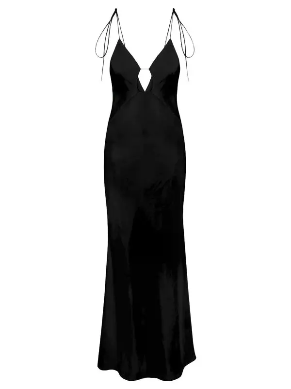 Anna October V-neck Cut-out Maxi Dress - Black