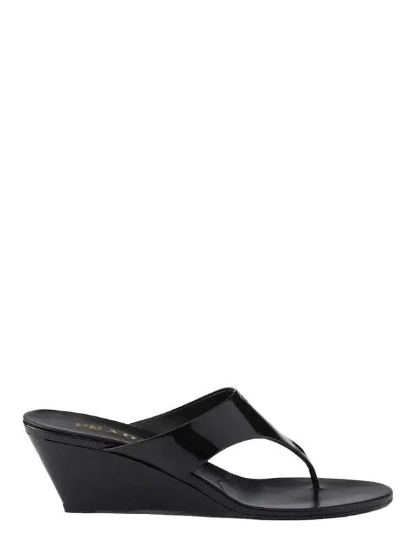 Prada Patent-leather Wedge Sandals - Black