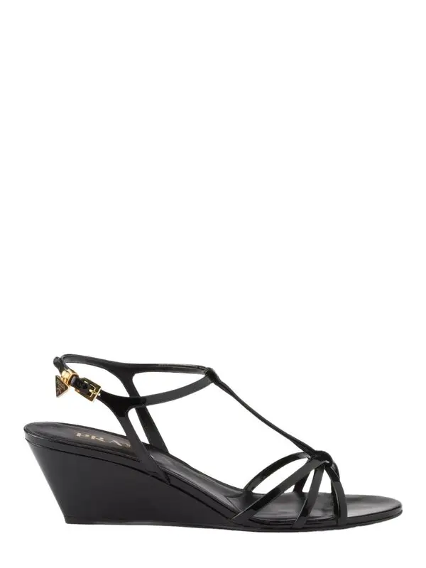 Prada Patent Leather Wedge Sandals - Black
