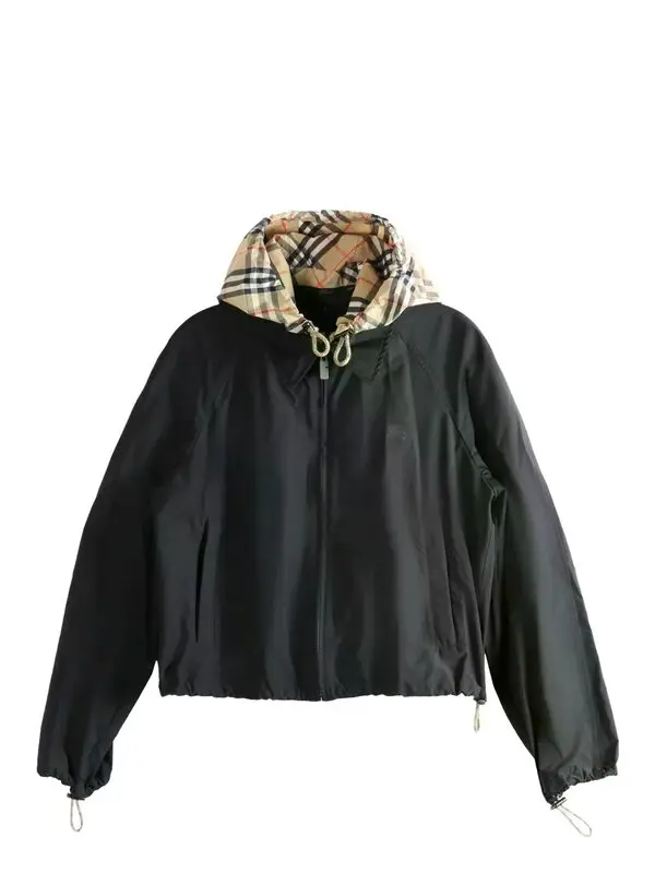Burberry Check Hood Cropped Jacket - Black
