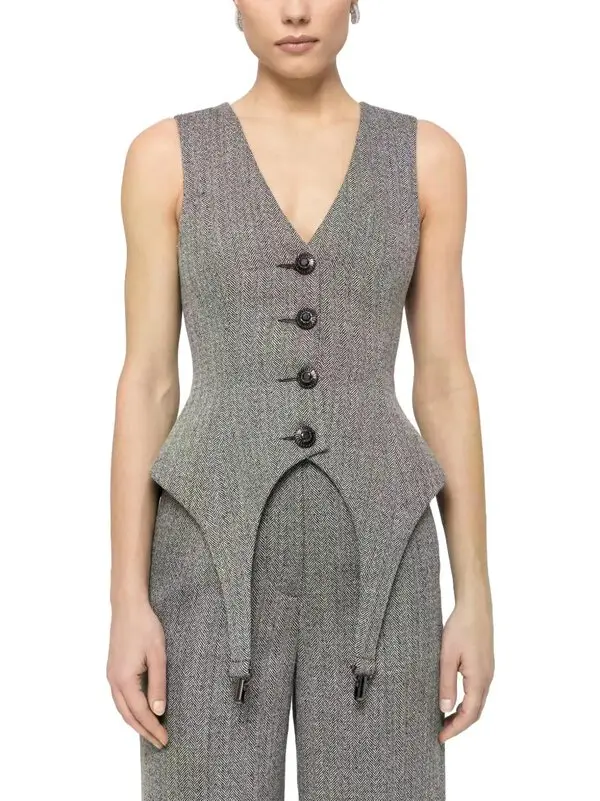 NISSA Single-breasted Herringbone Vest - Grey