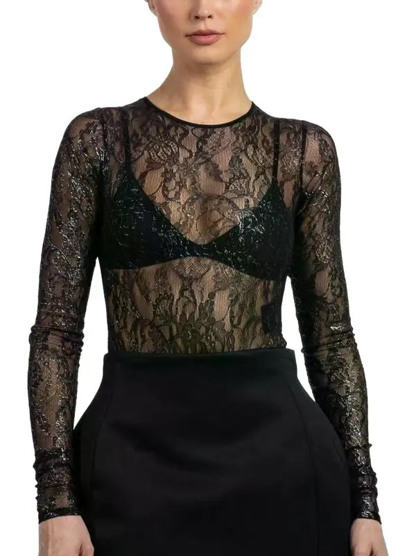 Wardrobe.NYC Lace Long-sleeve Bodysuit - Black