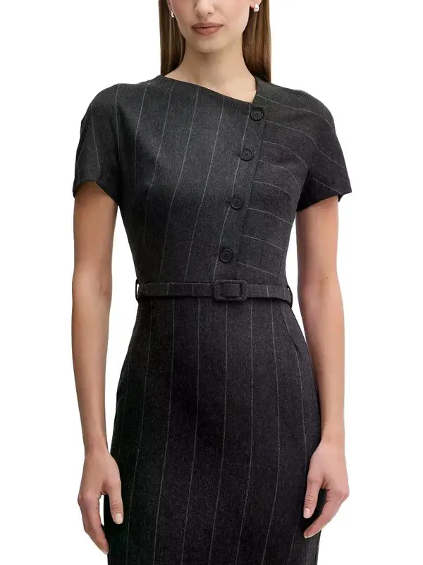 SANDRO FERRONE Pinstripe-pattern Belted Midi Dress - Grey