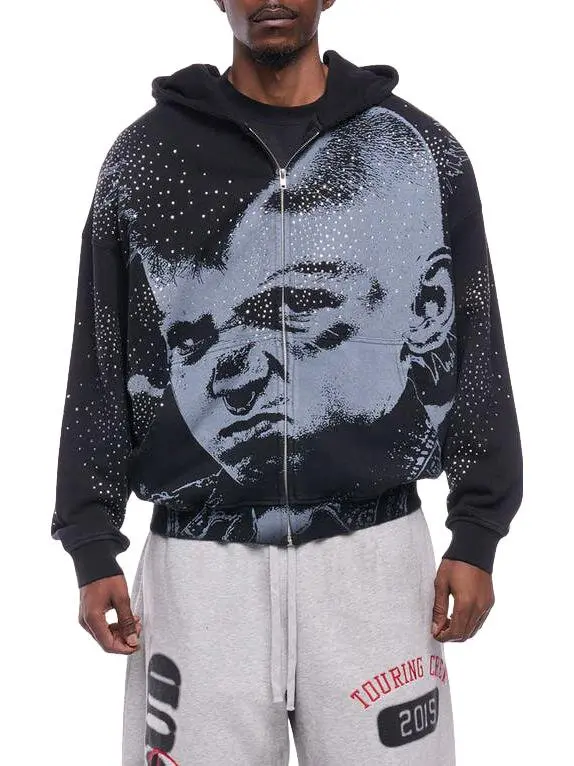 ROLLING LOUD Punk Riot Graphic Zip-up Hoodie - Washed Black