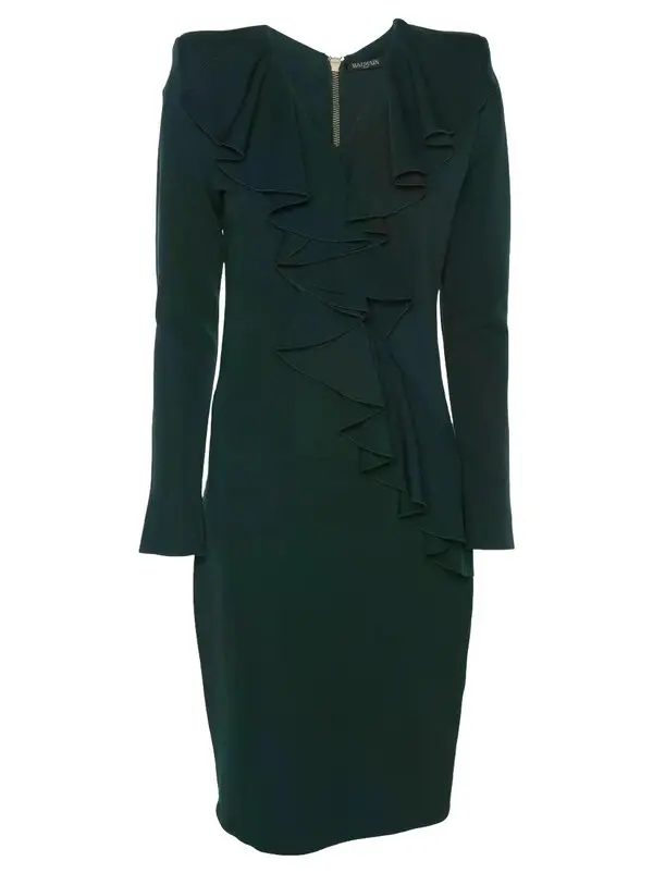 Balmain Ruffle Long-sleeved Dress - Green