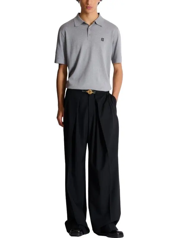 Balmain Embroidered Cotton Polo - Grey