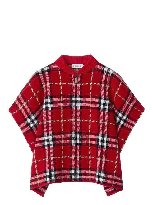 Burberry Check Wool Cape - Poppy Red