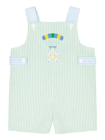 FLORENCE EISEMAN Seersucker Shortall With Bear Appliqu - Green/blue
