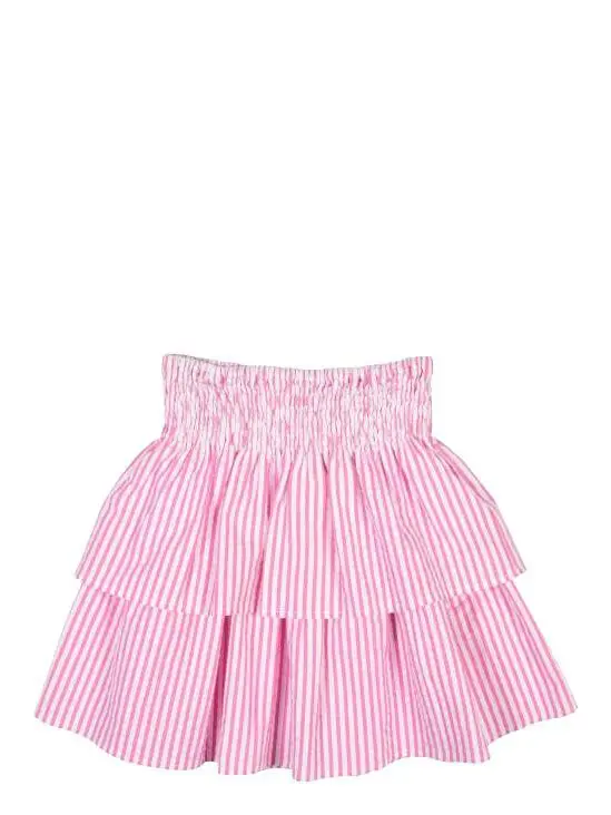FLORENCE EISEMAN Striped Seersucker Skirt With Ruched Waist - Fuchsia/white