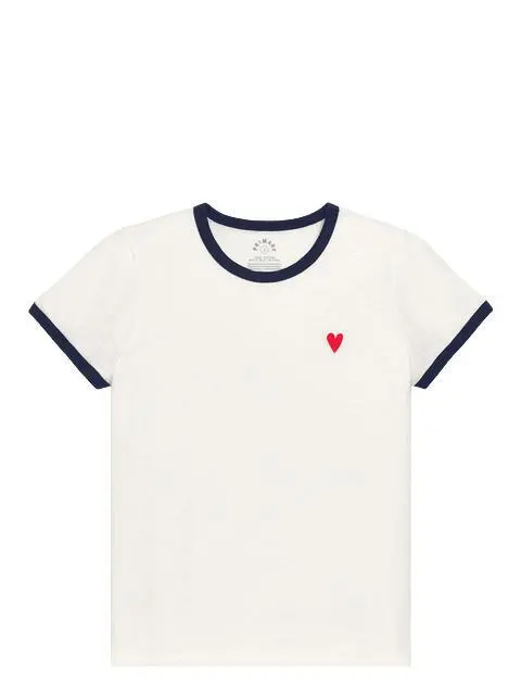 PRIMARY Embroidered Heart Ringer Tee - Ivory