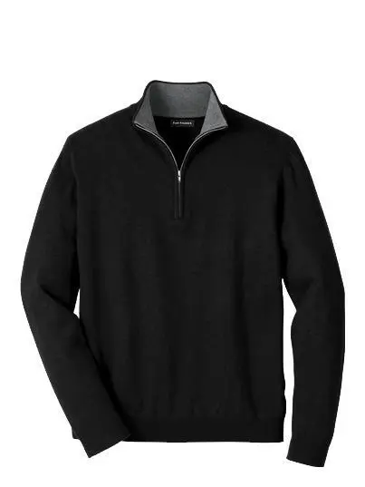 PAUL FREDRICK Quarter Zip Mock Neck Supima Cotton Sweater - Black