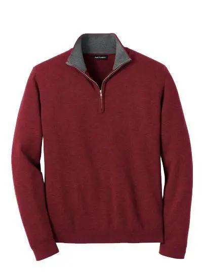 PAUL FREDRICK Quarter Zip Mock Neck Supima Cotton Sweater - Burgundy