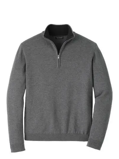 PAUL FREDRICK Quarter Zip Mock Neck Supima Cotton Sweater - Medium Grey