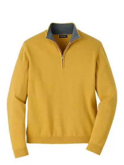 PAUL FREDRICK Quarter Zip Mock Neck Supima Cotton Sweater - Mustard