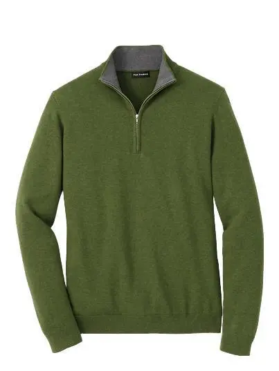 PAUL FREDRICK Quarter Zip Mock Neck Supima Cotton Sweater - Olive