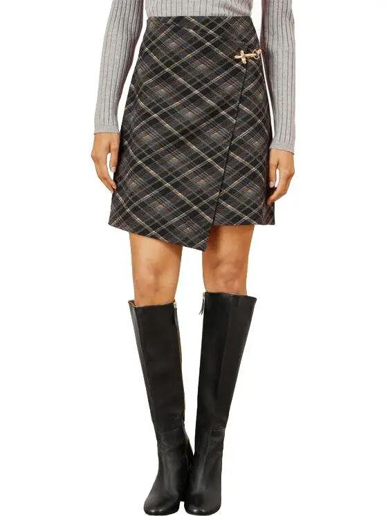 YUMI Checked Wrap Skirt With Buckle Fastening - Black
