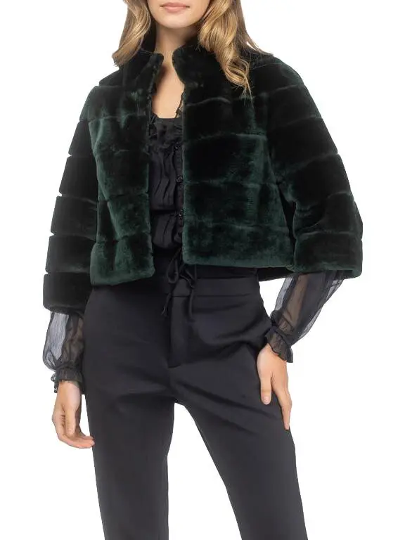 Gorski Genuine Shearling Cropped Bolero With Cropped Sleeves - Emerald