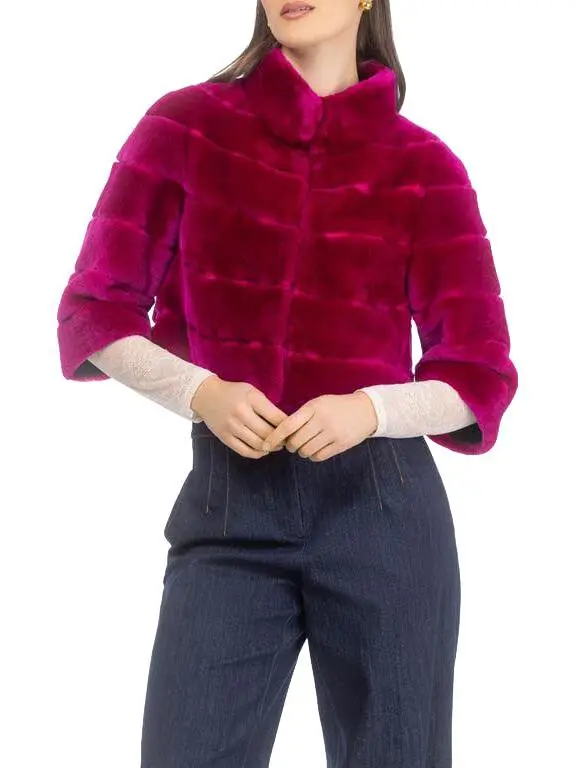 Gorski Genuine Shearling Cropped Bolero With Cropped Sleeves - Magenta