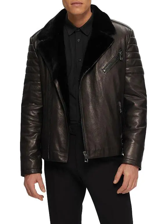 Gorski Nappa Moto Jacket With Genuine Shearling - Black/black