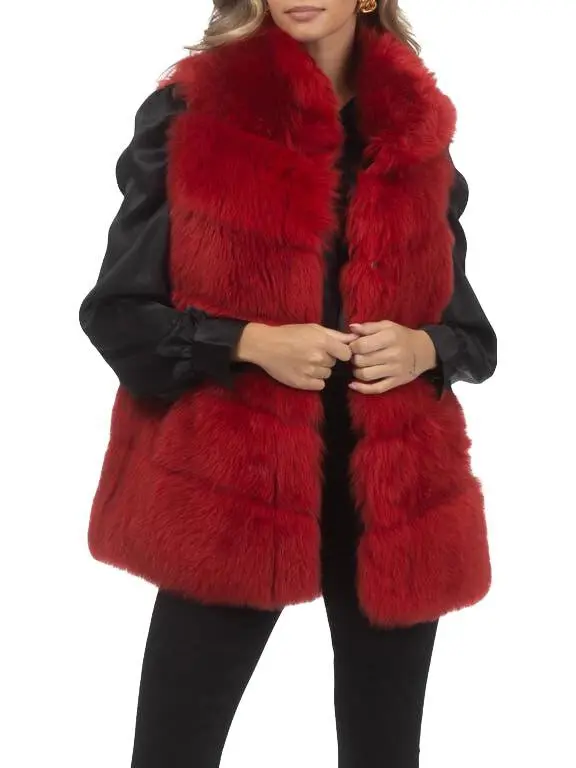Gorski Genuine Shearling Vest - Red/red