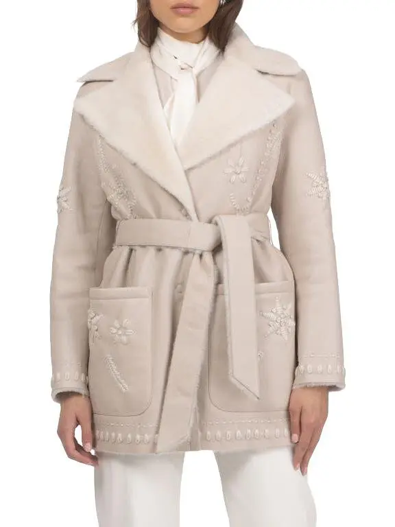 Gorski Genuine Shearling Short Jacket With Embroidery - Cream/cream
