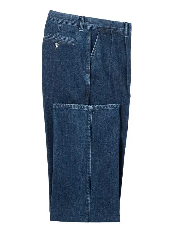 PAUL FREDRICK Pleated Denim Trousers - Blue