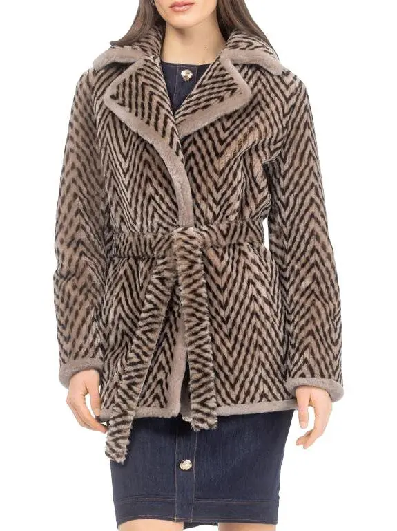 Gorski Chevron Grooved Genuine Shearling Jacket - Taupe/brown