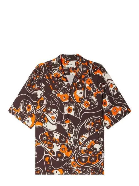Sandro Loose-fit Print Shark Collar Shirt - Black Brown