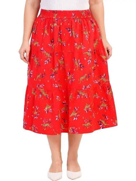 Leota Evelyn Tiered Midi Skirt - Lucky Cheetah Poppy Red