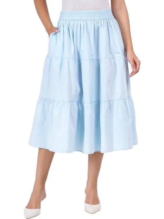 Leota Evelyn Tiered Midi Skirt - Wispy Blue