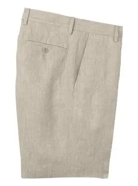 PAUL FREDRICK Linen Chambray Twill Flat Front Shorts - Khaki