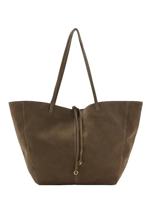 Mango Suede Shopper Bag - Khaki Green