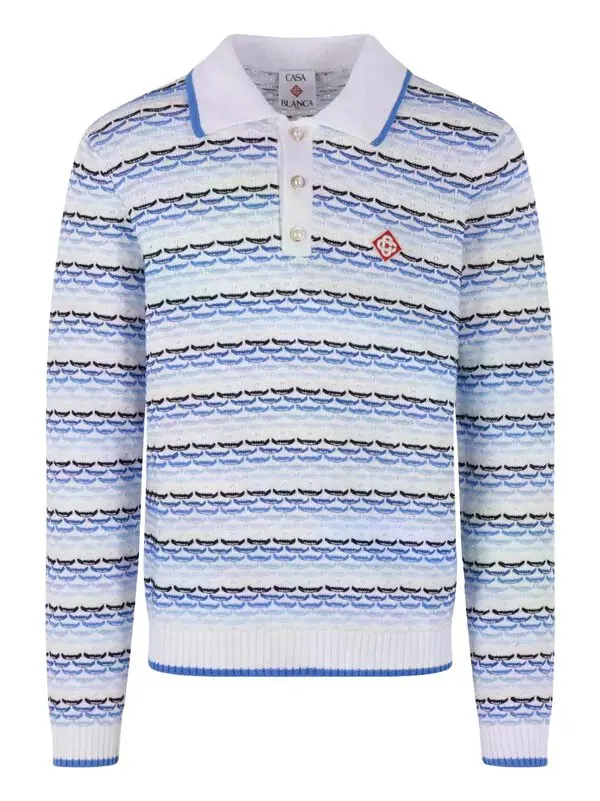 Casablanca Striped Logo-appliqué Polo Shirt - White