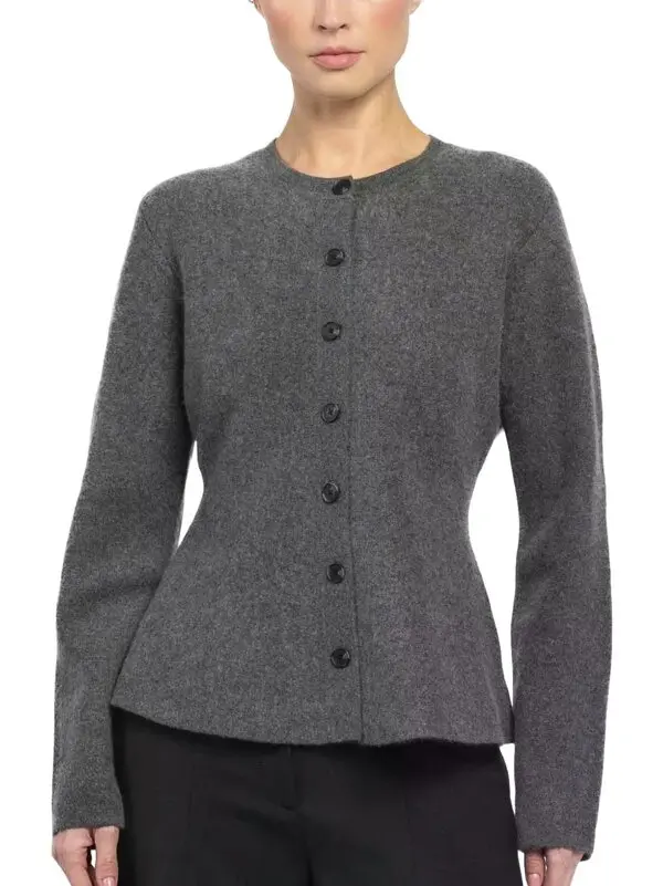WHITE & WARREN Button-front Peplum Cardigan - Grey