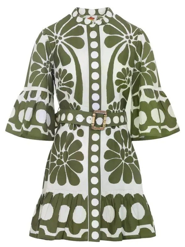 Farm Rio Floral Belted Dress - Green