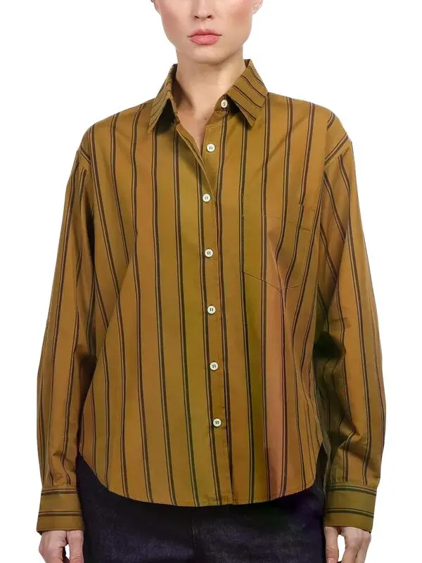 JAMIE HALLER Striped Chest-pocket Shirt - Brown