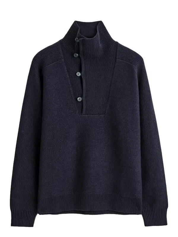 Cos Panelled Merino Wool Mock-neck Sweater - Navy