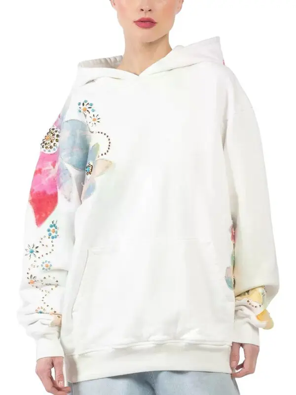 Cout De La Liberte Floral Embellished Hooded Sweater - White