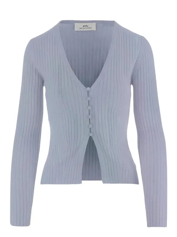Arch4 Ribbed V-neck Cardigan - Blue