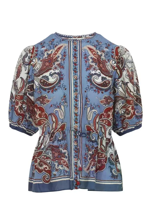 Farm Rio Paisley Scarf Blouse - Blue