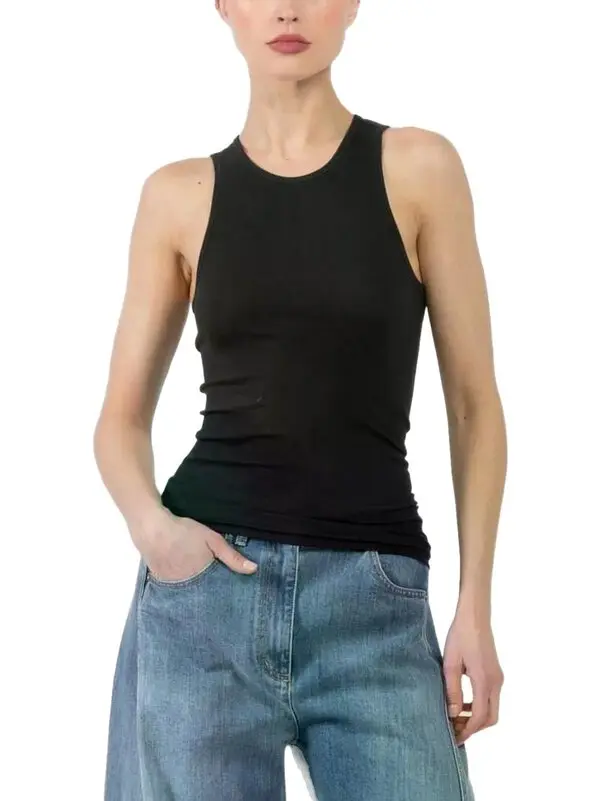 Tibi Ribbed Racerback Top - Black